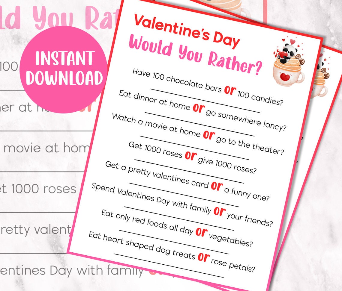 Valentine's Would You Rather Game for Kids, Printable Valentine's Party ...