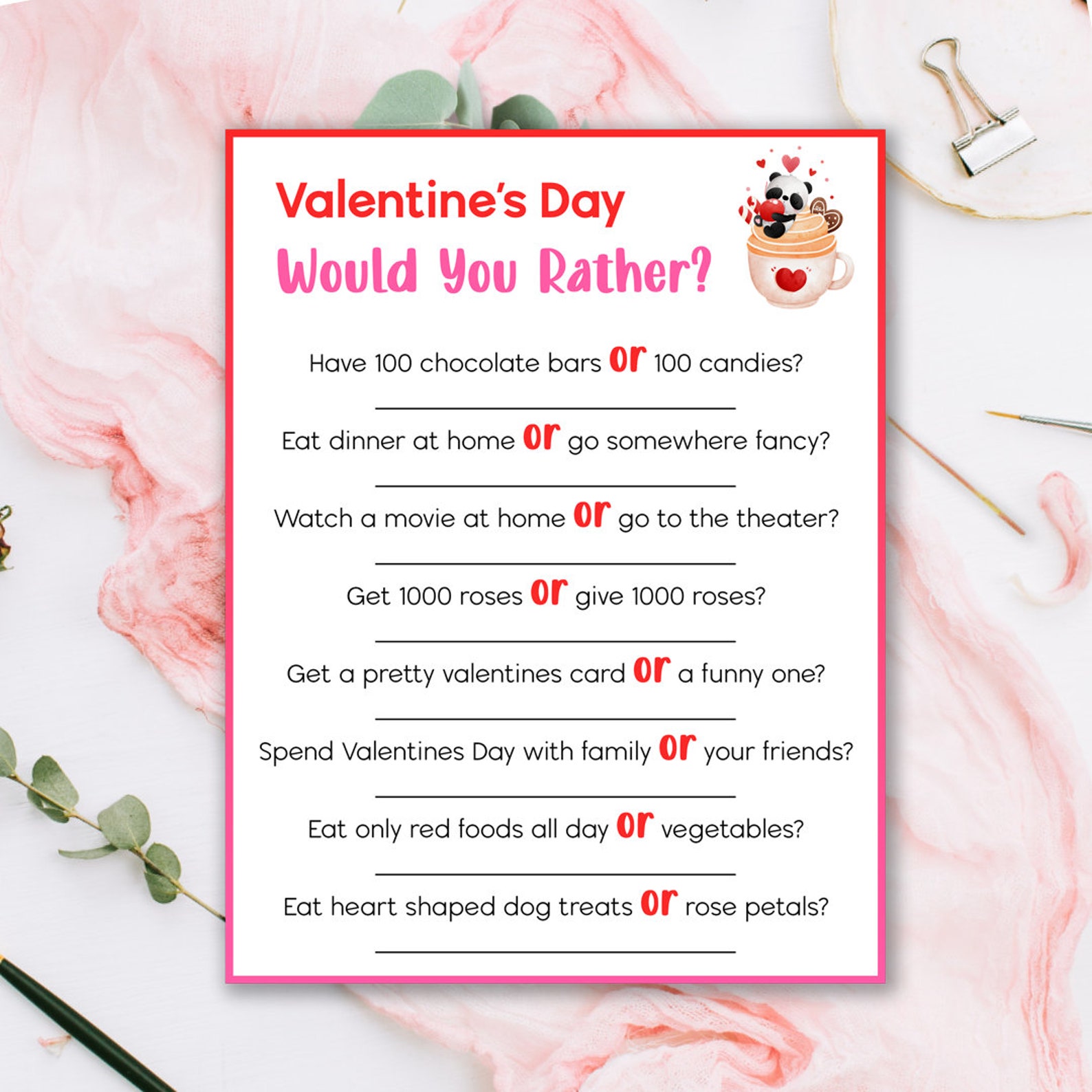 Valentine's Would You Rather Game for Kids, Printable Valentine's Party ...