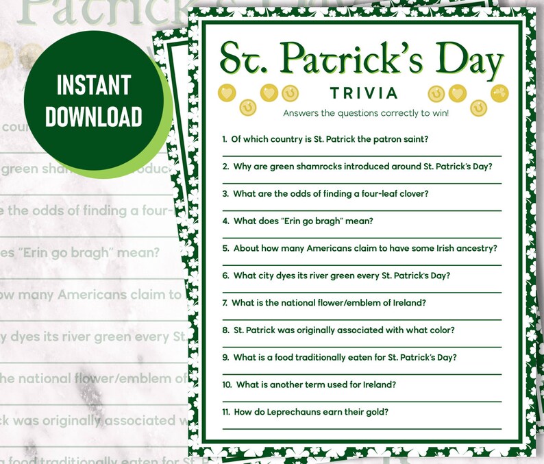 St Patrick's Day Trivia Game | Printable Trivia | St Patrick's Day ...