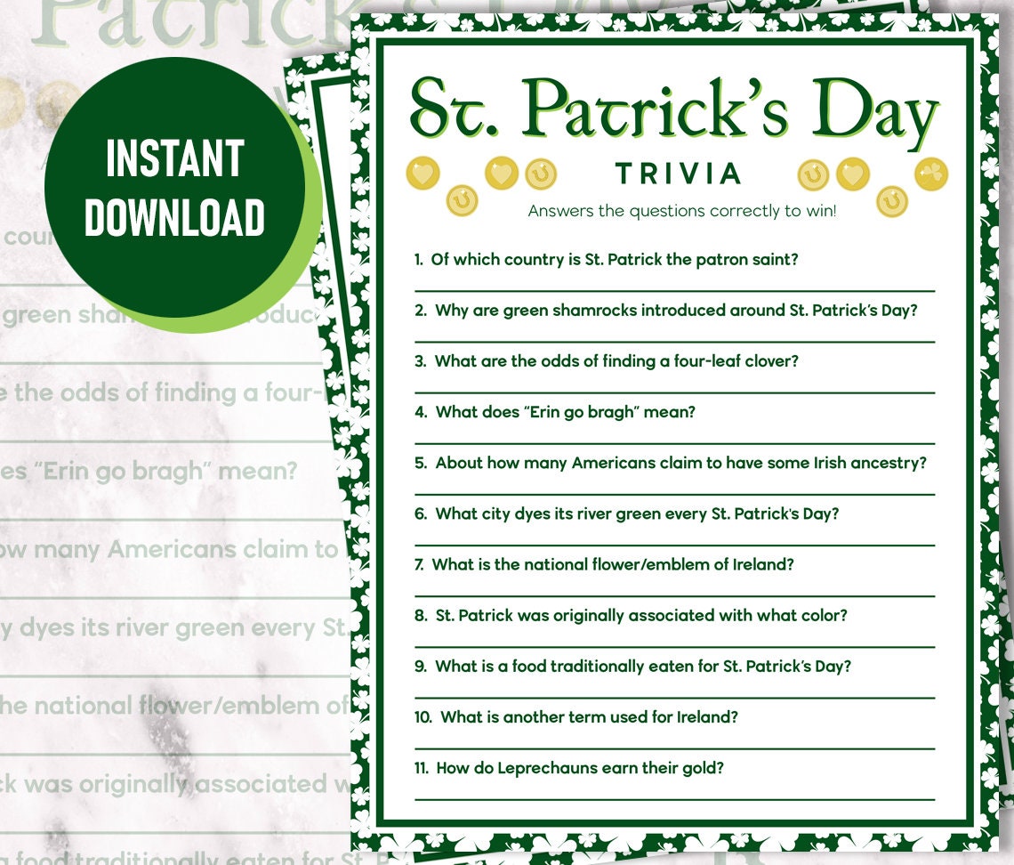 St Patrick's Day Trivia Game | Printable Trivia | St Patrick's Day ...