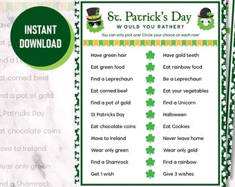 St Patrick's Day Would You Rather Game, Printable This or That St ...