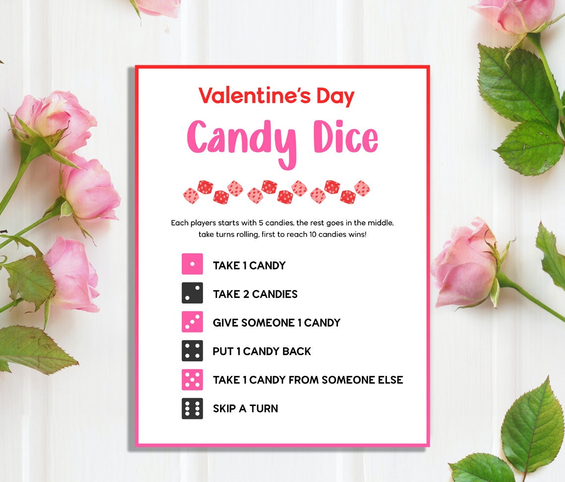 Valentine's Day Candy Dice Game, Candy Dice Printable Valentine's Day ...