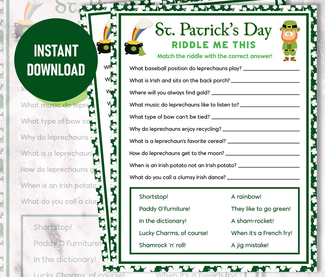 St Patrick's Day Riddle Me This Game, St Patrick's Day Games, St ...