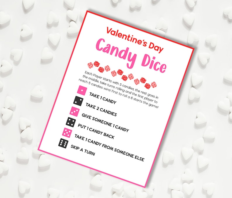Valentine's Day Candy Dice Game Candy Dice Printable | Etsy