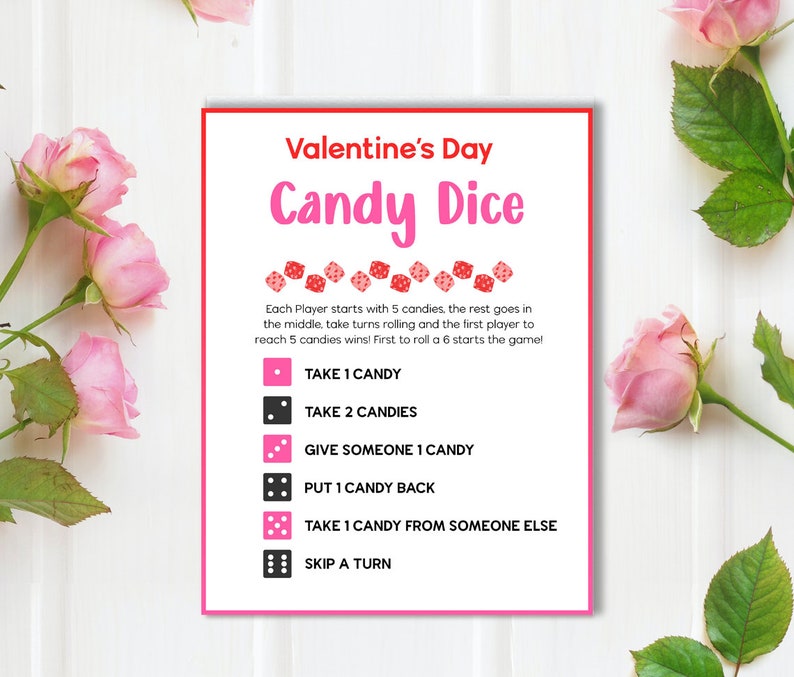 Valentine's Day Candy Dice Game Candy Dice Printable | Etsy
