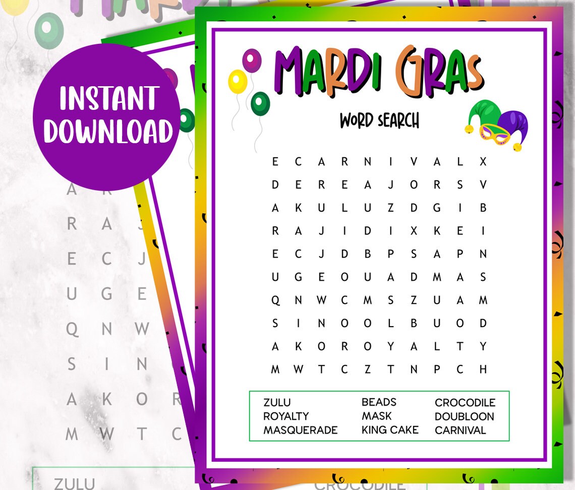 Mardi Gras Word Search | Word Search | Printable Word Search for Kids ...