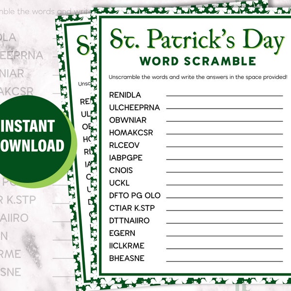 St Patricks Day Word Scramble - Etsy