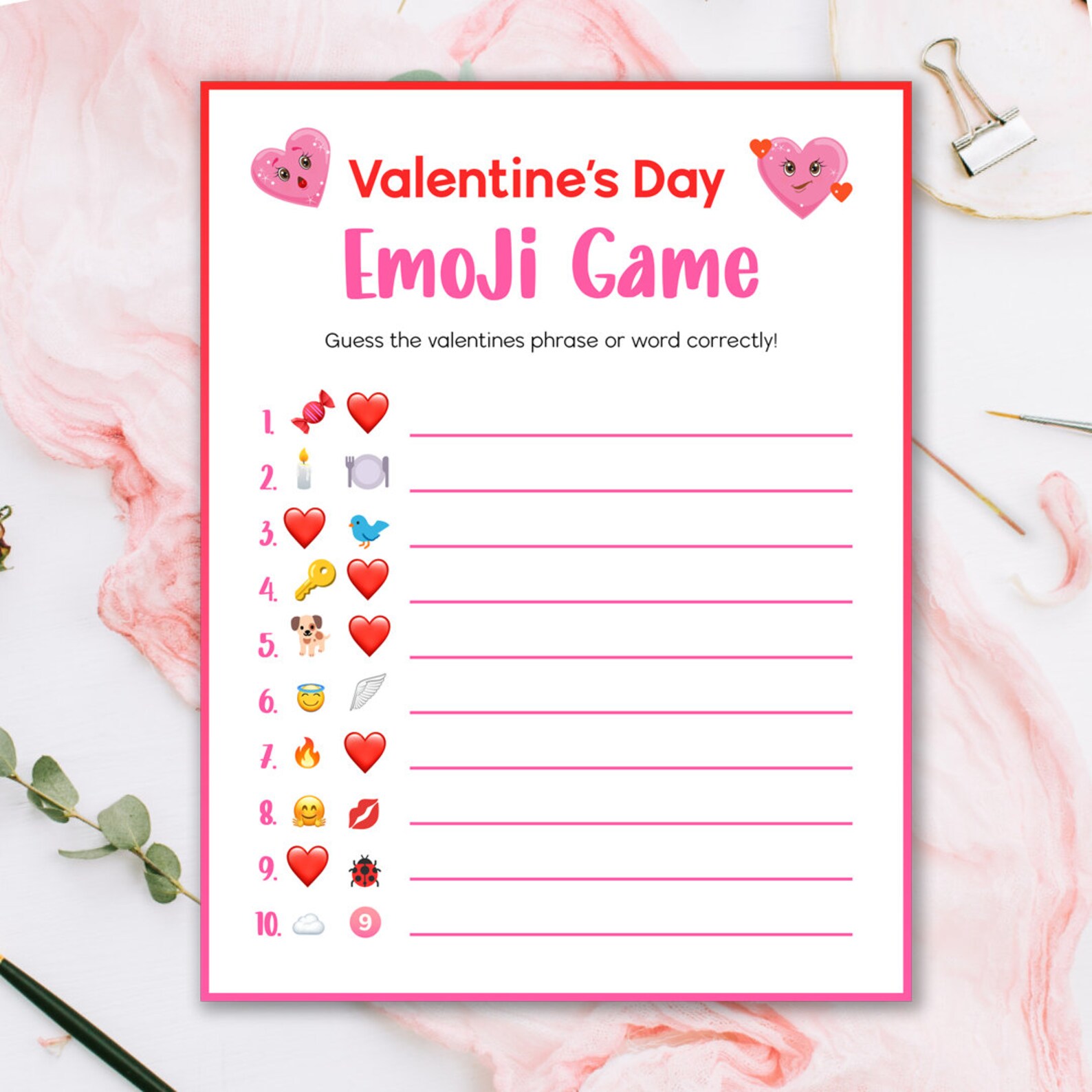Valentine's Day Emoji Pictionary, Valentine Emoji Game, Valentine's ...