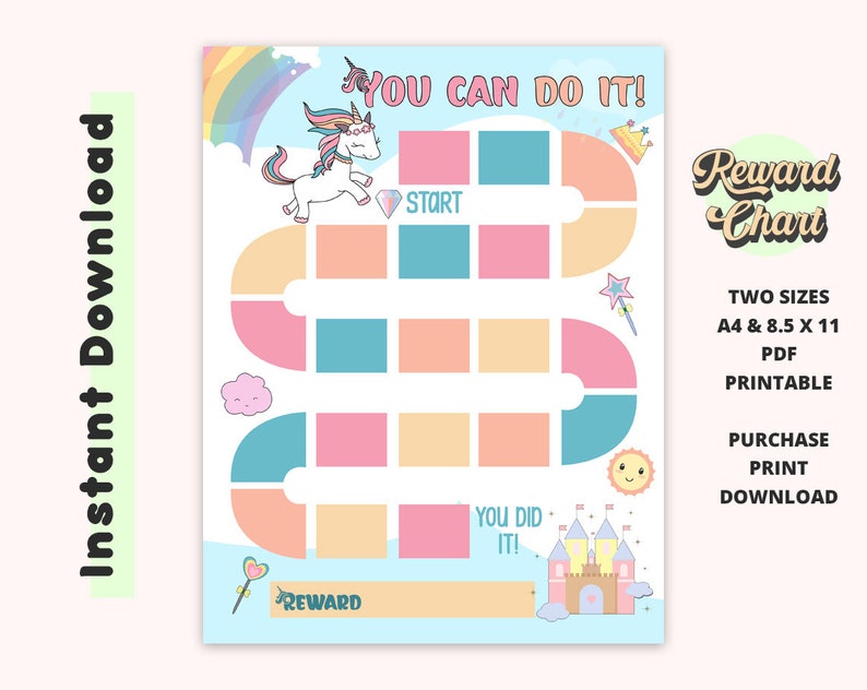 Unicorn Reward Chart, Printable Behavior Chart, Daily Chore Chart, Kids ...