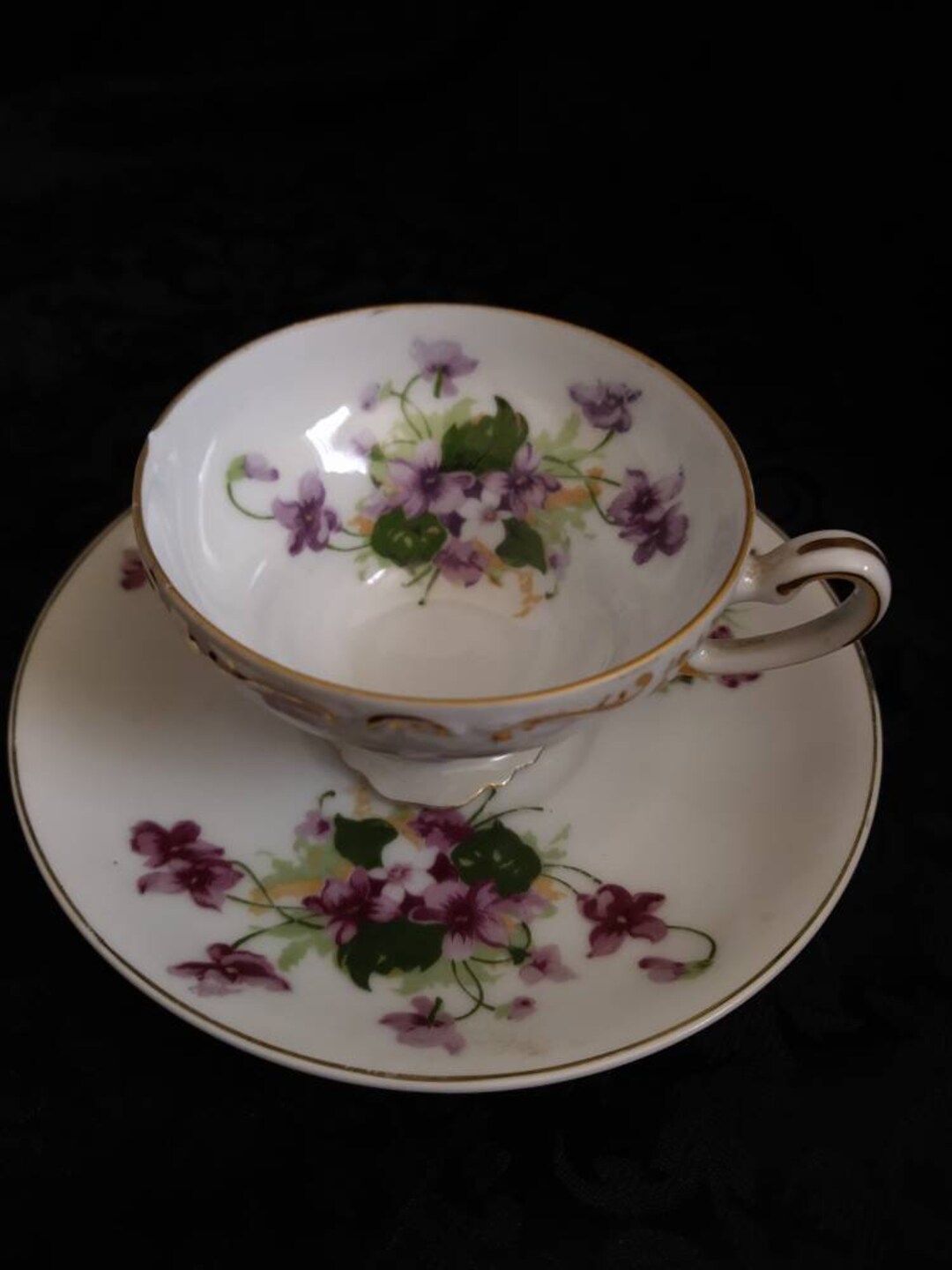 Saji Purple Violets Fancy China Tea Cup & Saucer- Made in Japan - Etsy