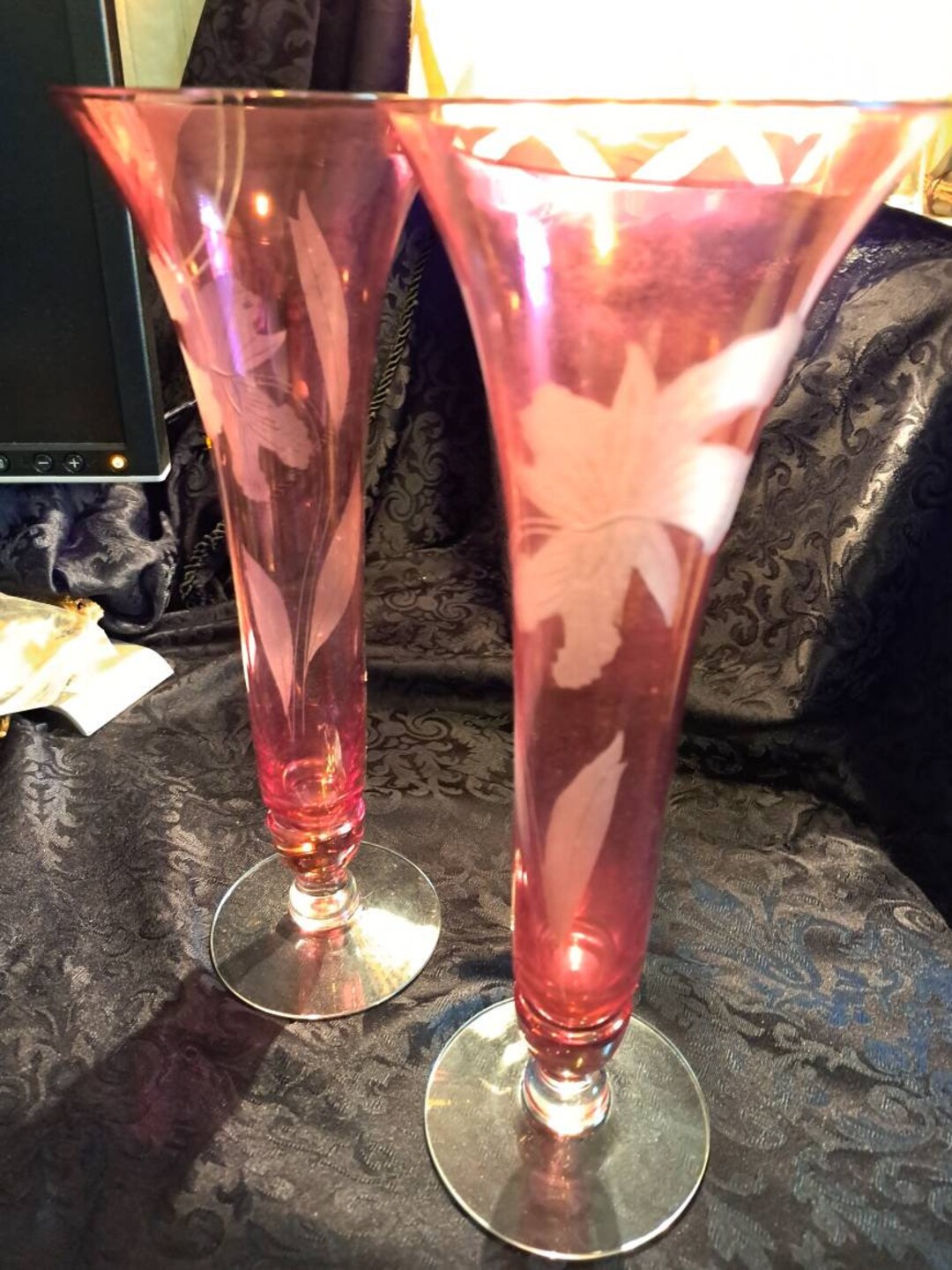 Tall Red Glass Fluted Frosted Floral Vases - Etsy