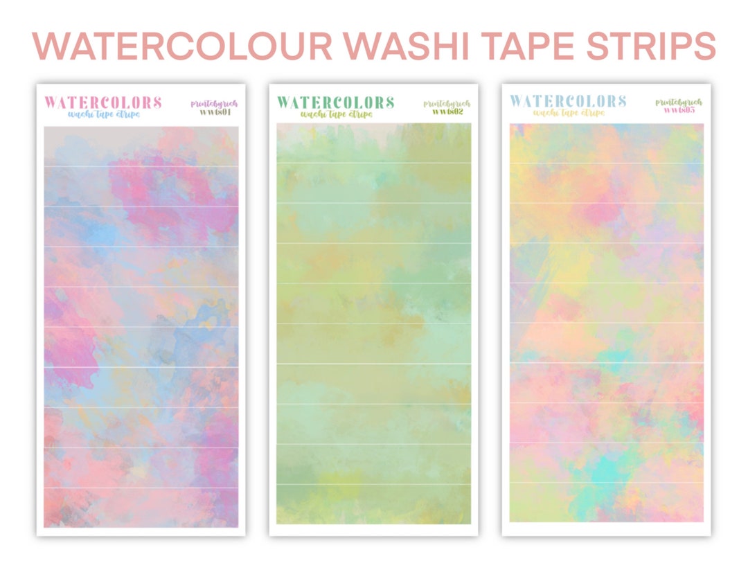Watercolors Washi Tape Strips Sticker Sheet Planner Stickers - Etsy