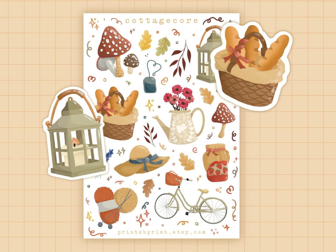 COTTAGECORE Sticker Sheet, Cute Journal Planner Stickers, Cottagecore ...