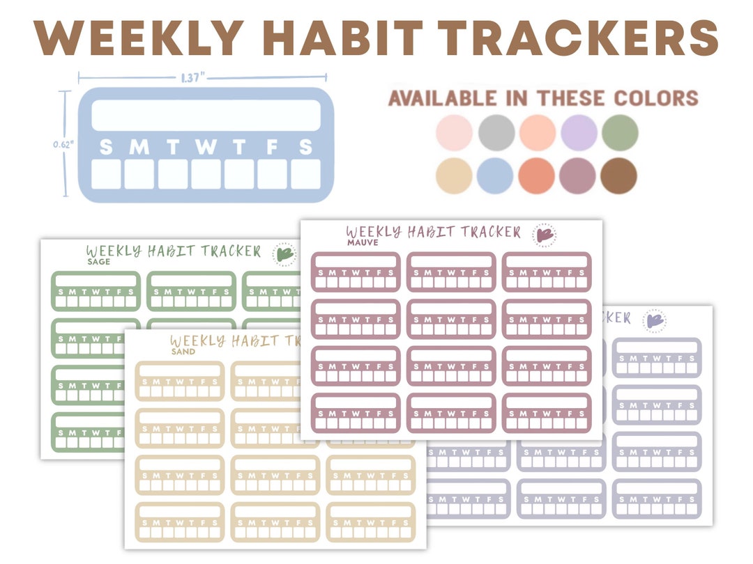WEEKLY HABIT TRACKER Sticker Sheet, Planner Stickers, Color Palette ...