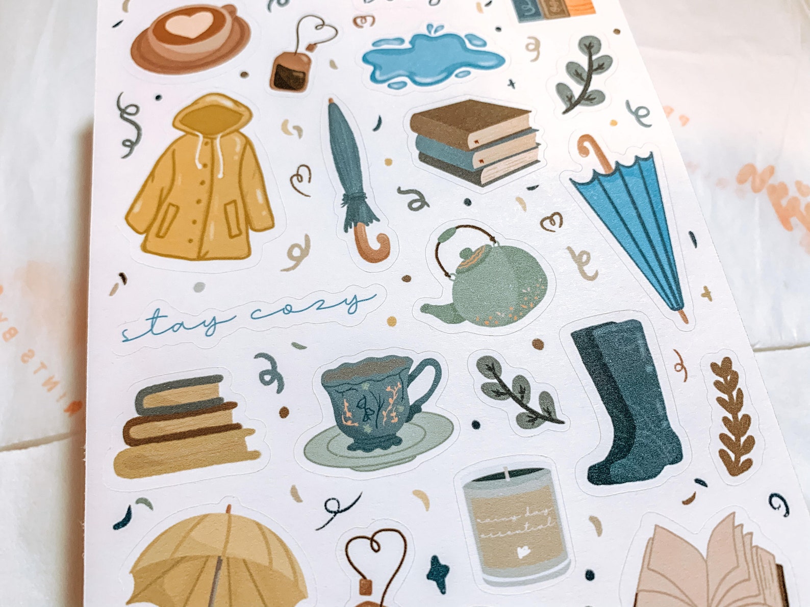 Rainy Days Sticker Sheet Rainy Stay Cozy Books Tea Candle | Etsy