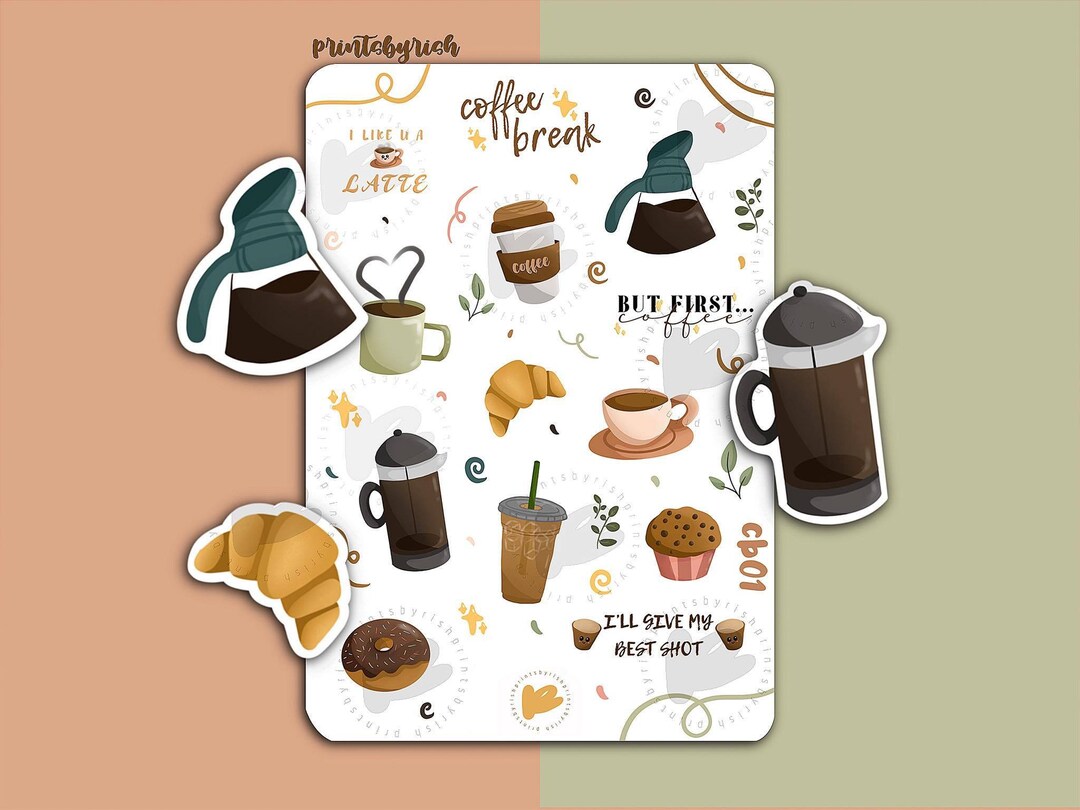 Coffee Break Sticker Sheet, Cute Journal Planner Stickers, Tea Cold ...