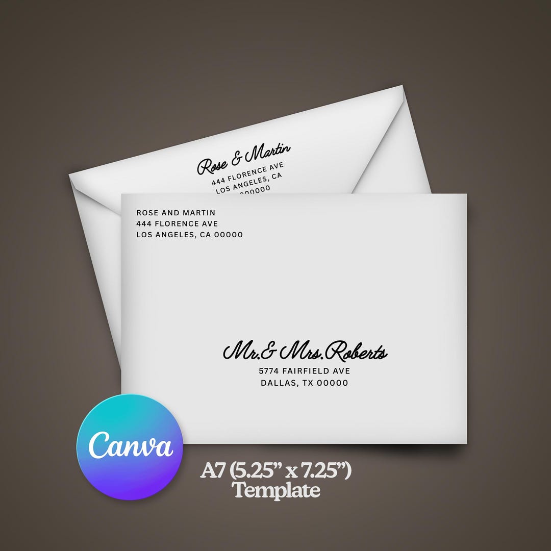 Editable A7 Envelope Template for Canva | 5x7 Wedding Envelope Address ...