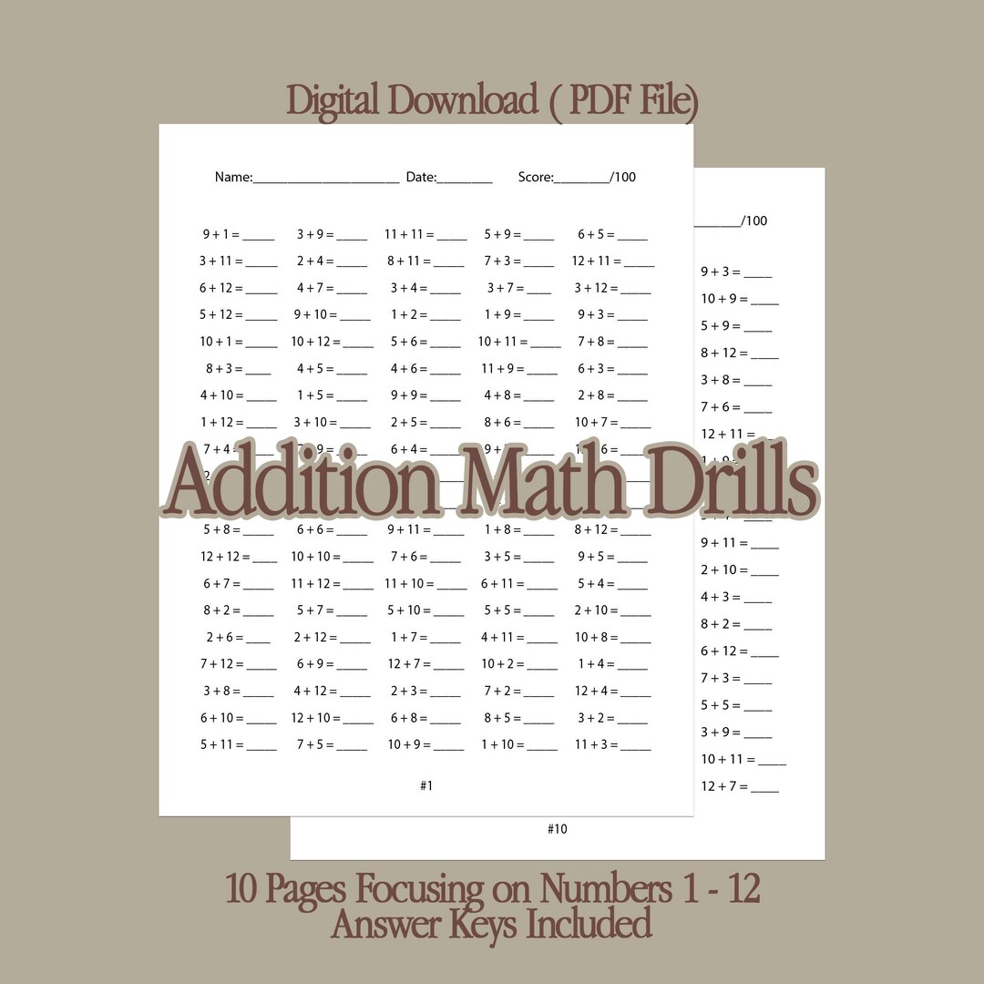 Addition Math Drill Worksheets, Quick Addition Printable - Etsy