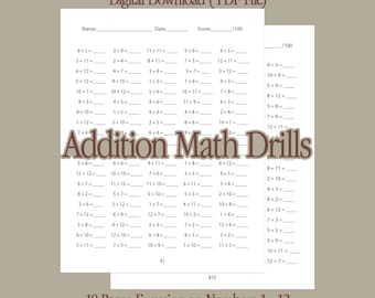 Addition Math Drill Worksheets, Quick Addition Printable - Etsy