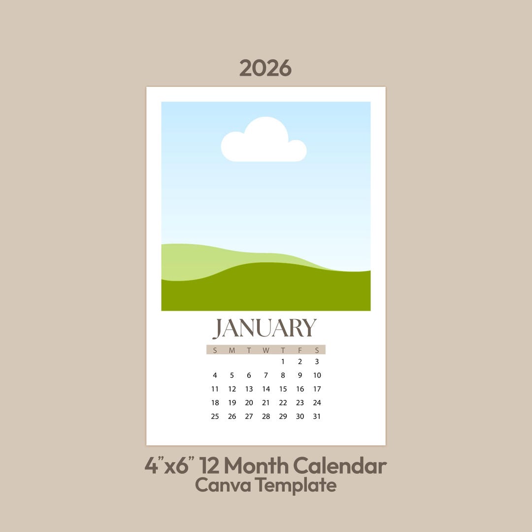 2026 Printable Photo Calendar 4x6 Canva Template Digital Download Easy ...