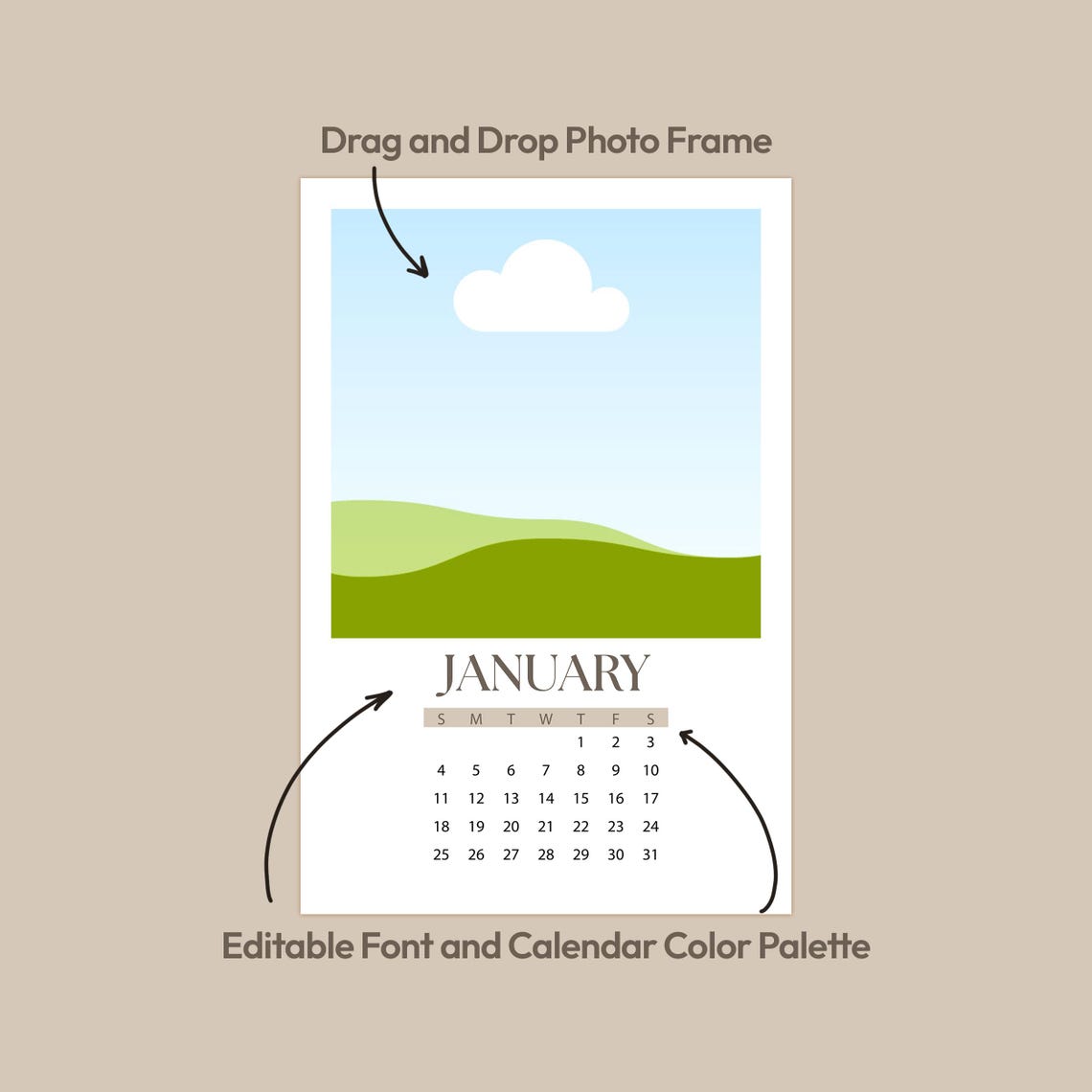 2026 Printable Calendar Photos, 4x6 Canva Template, Digital Download - Etsy