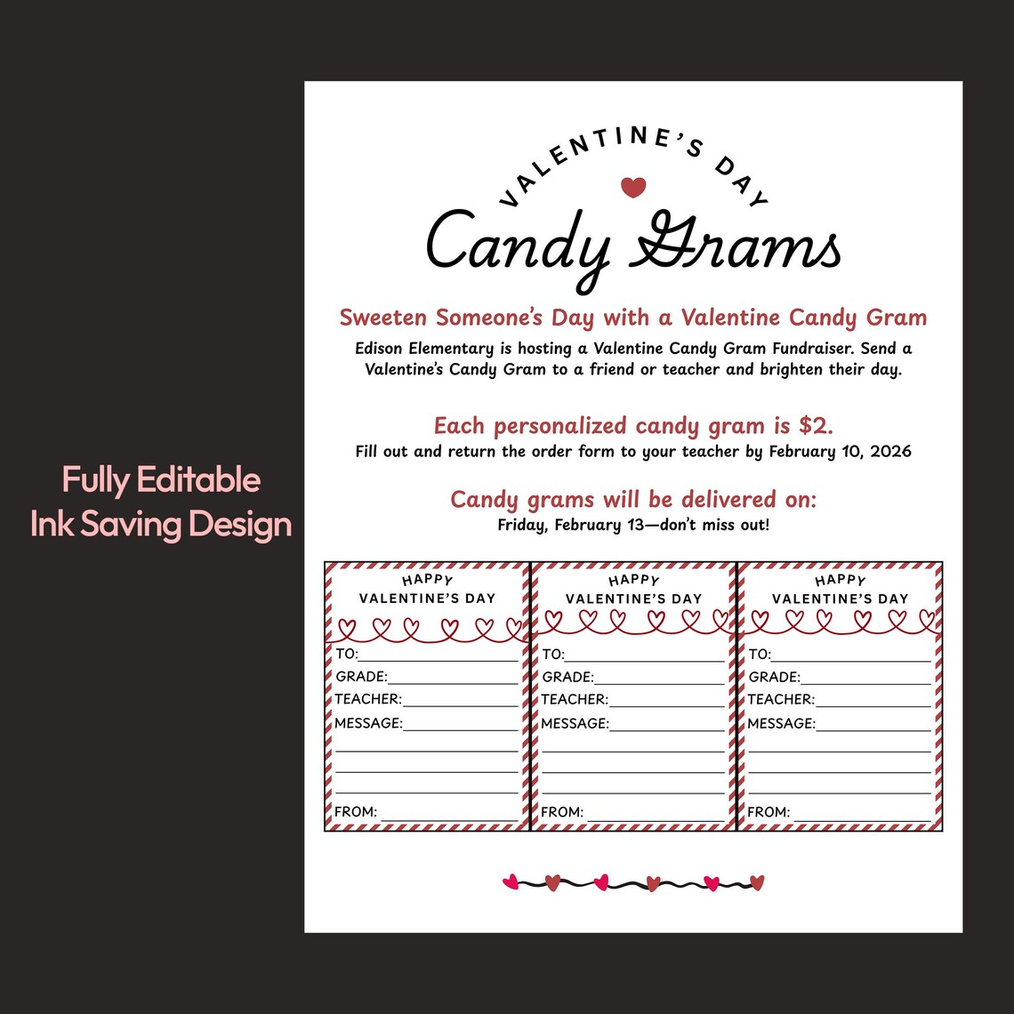 Valentine Candy Gram Fundraiser Template | Editable Canva Flyer ...