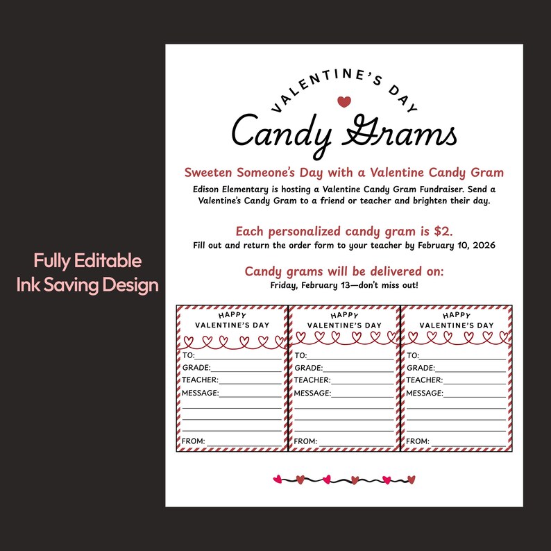 Valentine Candy Gram Fundraiser Template | Editable Canva Flyer ...