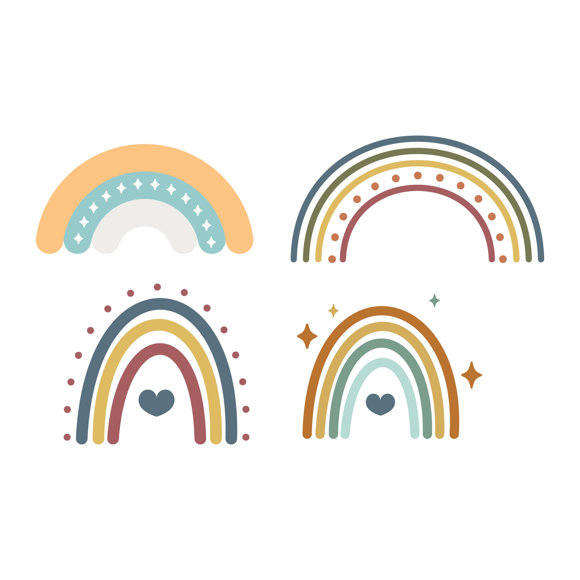 BOHO Rainbow Bundle, BOHO Rainbow Svg and Png Bundle, Rainbow Clip Art ...