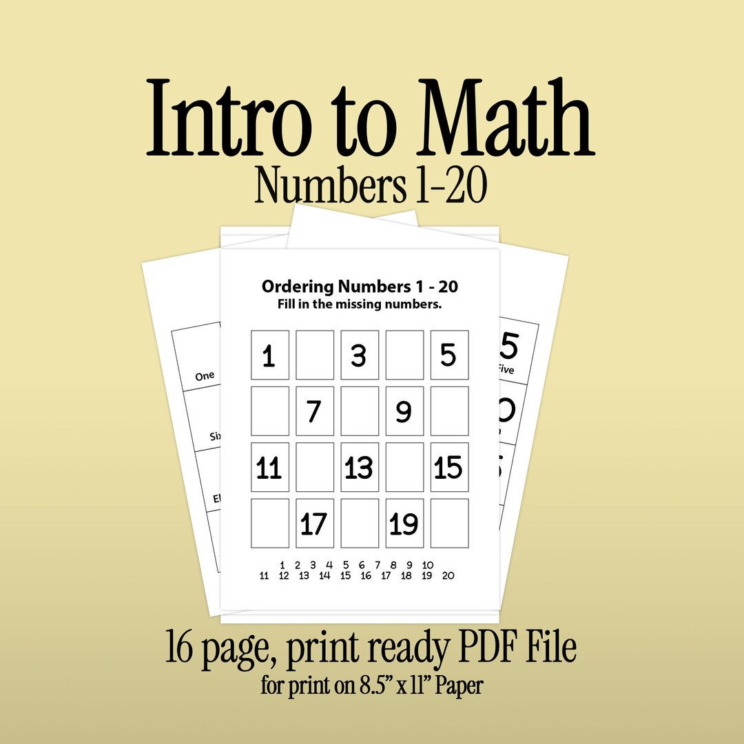 Learn Numbers 1 - 20 Worksheets, Kindergarten Math, Intro to Numbers ...