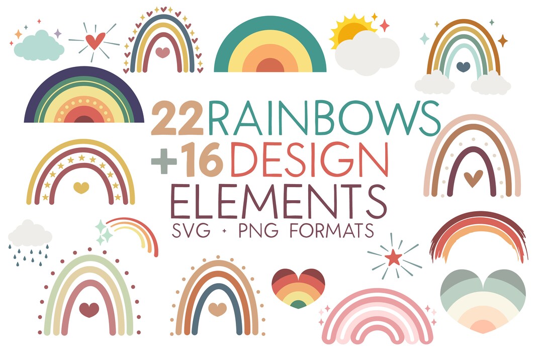 BOHO Rainbow Bundle, BOHO Rainbow Svg and Png Bundle, Rainbow Clip Art ...