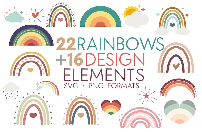 BOHO Rainbow Bundle, BOHO Rainbow Svg and Png Bundle, Rainbow Clip Art ...