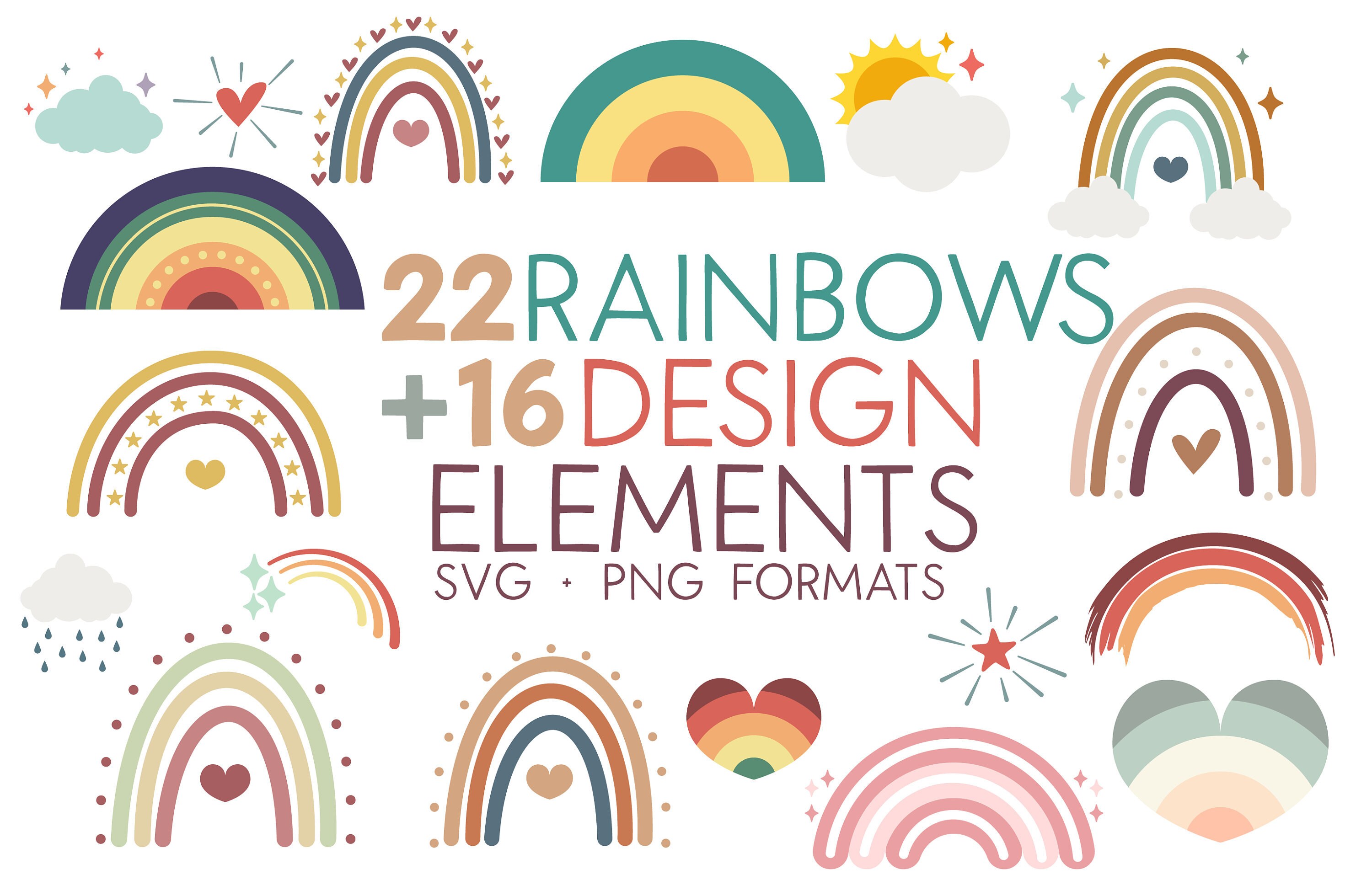 BOHO Rainbow Bundle, BOHO Rainbow Svg and Png Bundle, Rainbow Clip Art ...