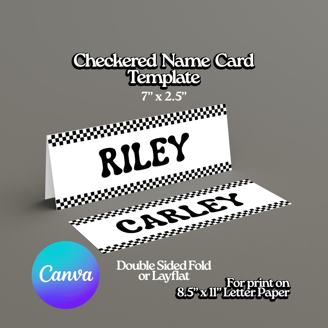 Editable Checkered Name Card Template | Folded & Flat Desk Tags ...