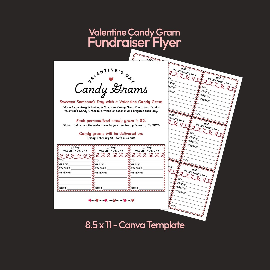 Valentine Candy Gram Fundraiser Template | Editable Canva Flyer ...