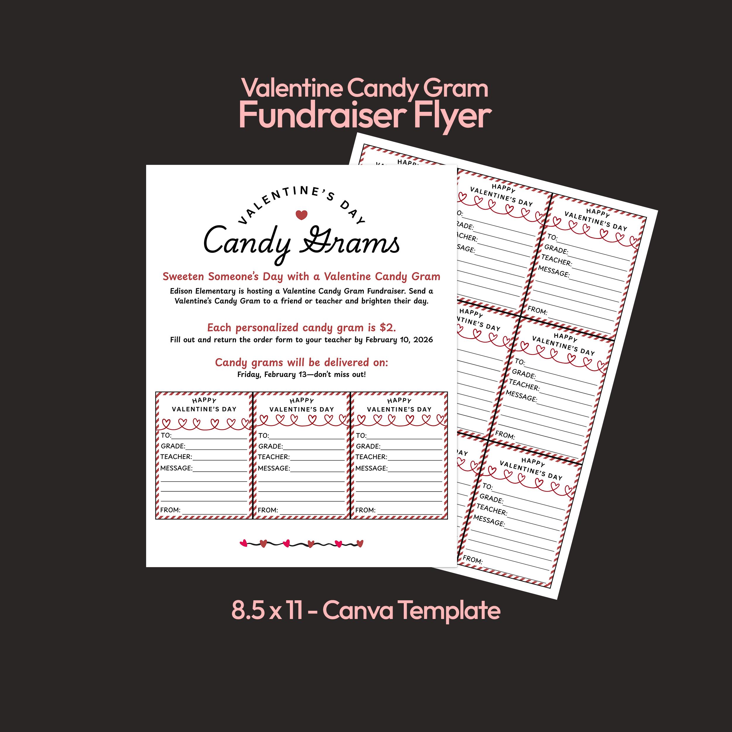 Valentine Candy Gram Fundraiser Template | Editable Canva Flyer ...