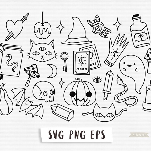 Cute Halloween Clipart Halloween Svg Files Black and White - Etsy