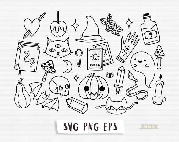 Cute Halloween clipart Halloween svg files Black and white | Etsy