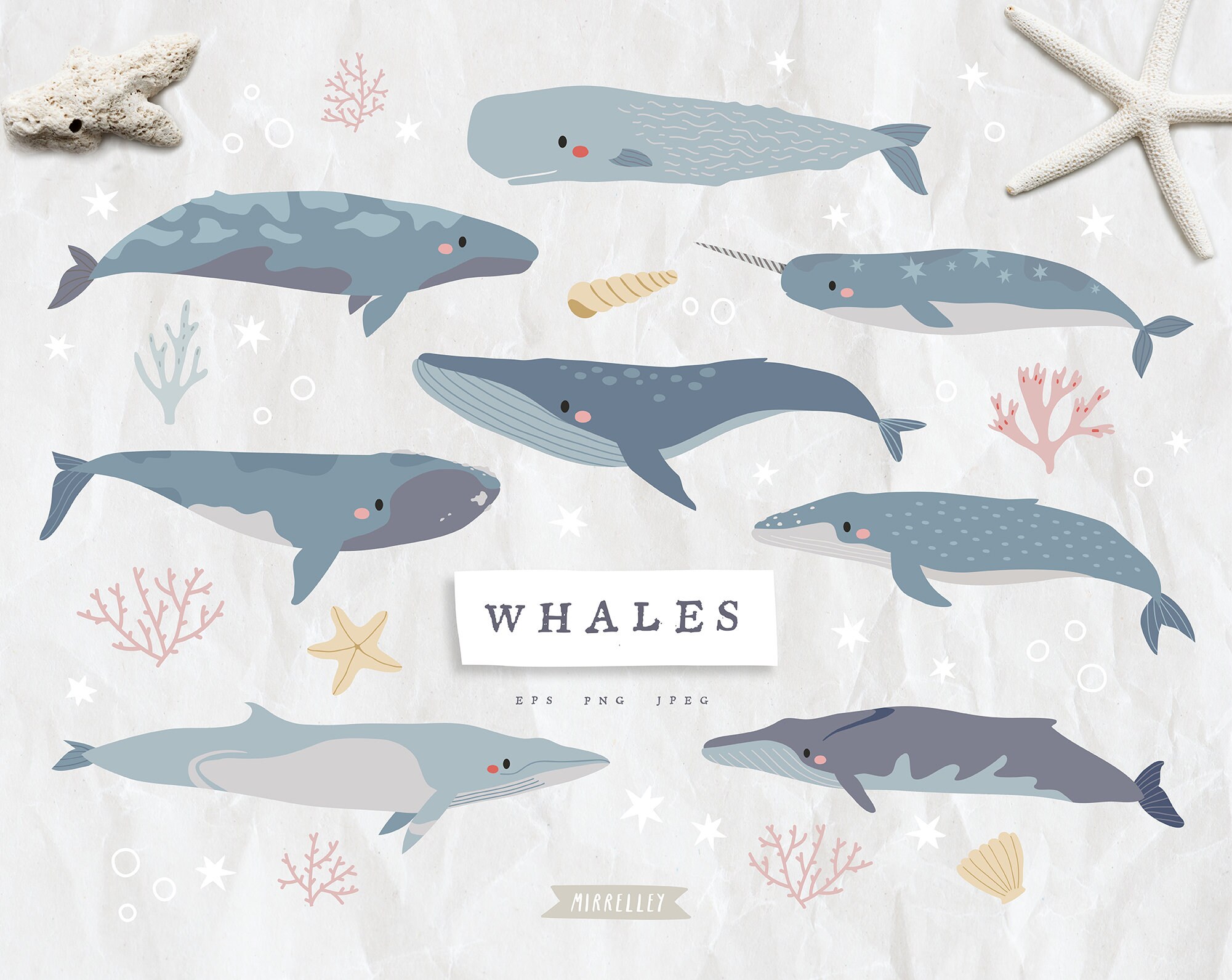 Whale Clipart Nautical Clip Art Sea Creatures Narwhal Clipart Blue ...