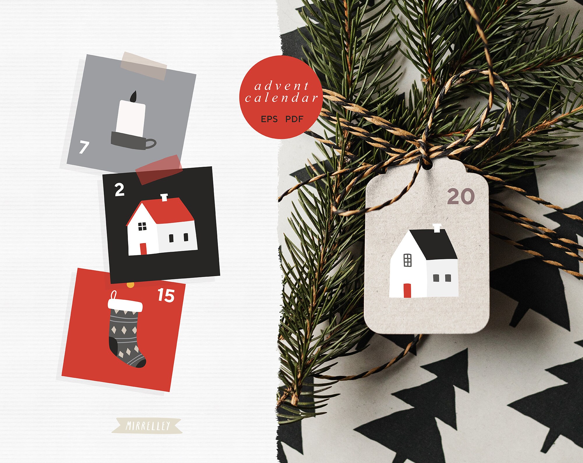 Printable Advent Calendar PDF, Christmas Cards CLIPART, Christmas ...
