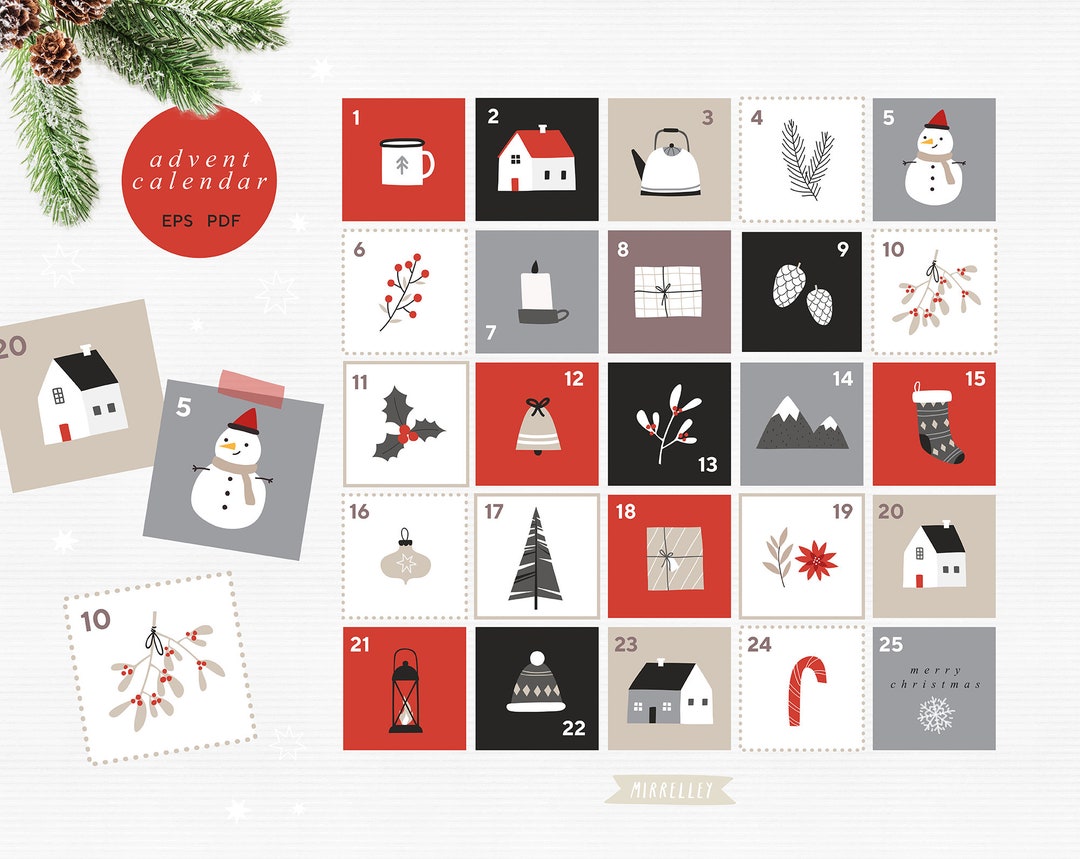 Printable Advent Calendar PDF, Christmas Cards CLIPART, Christmas ...