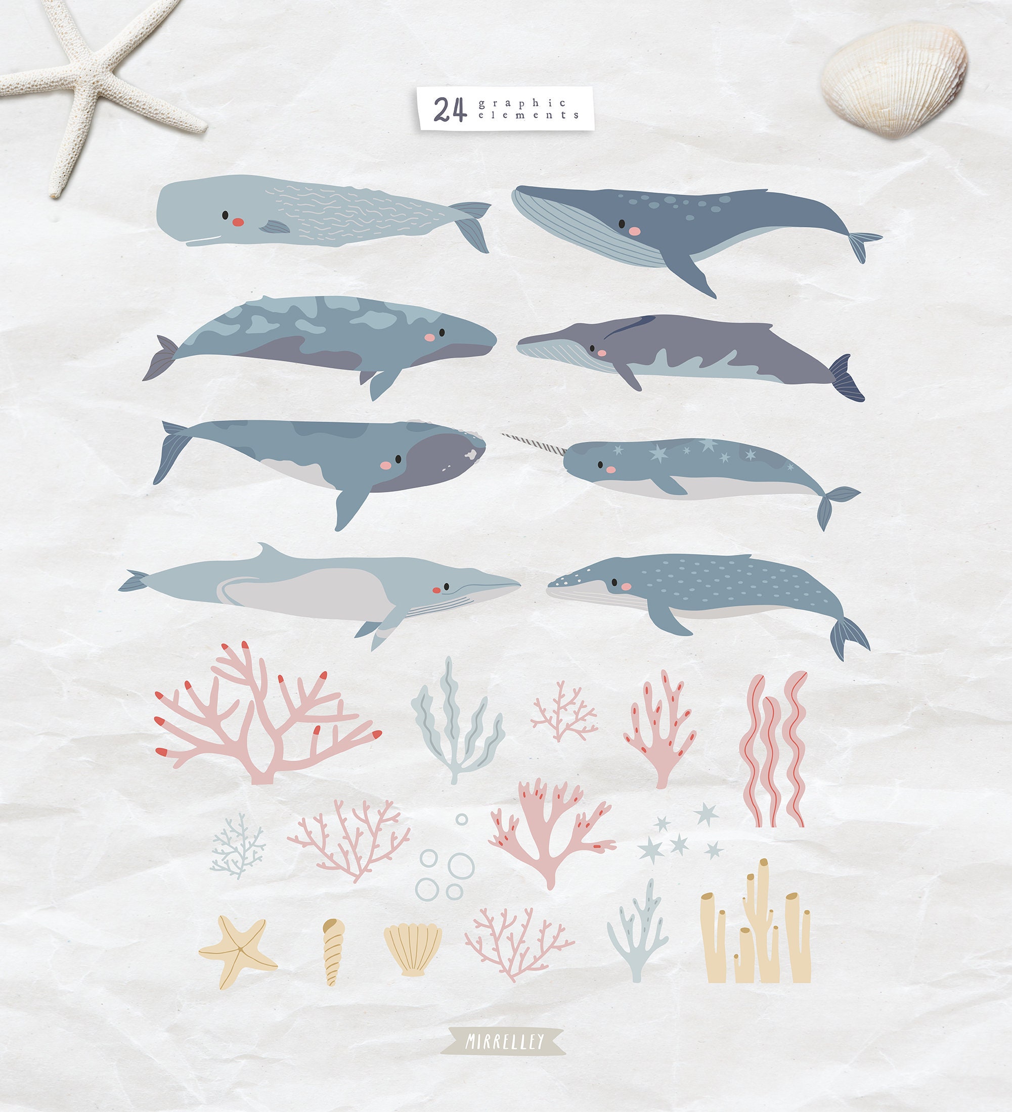 Whale Clipart Nautical Clip Art Sea Creatures Narwhal Clipart Blue ...