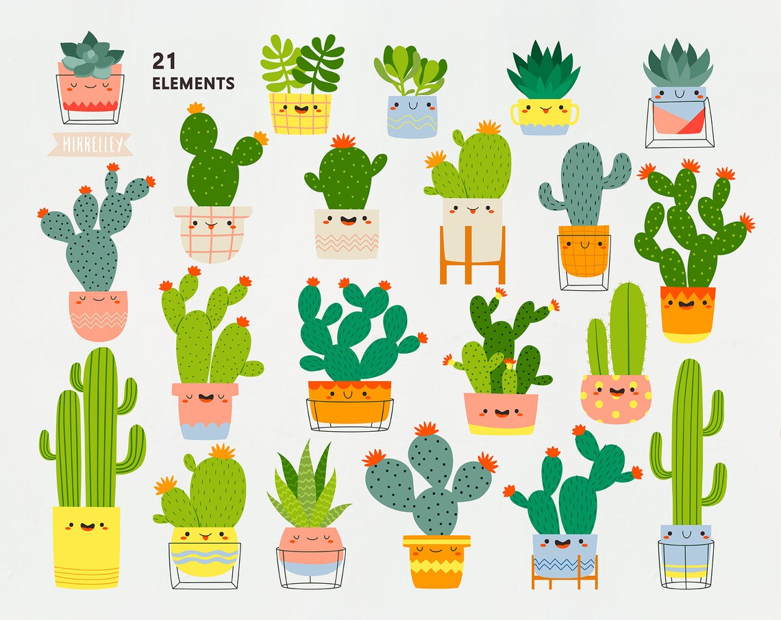 Cactus Clipart Succulent Svg Cute Cactus Svg Cactus Vector Set for Kids ...