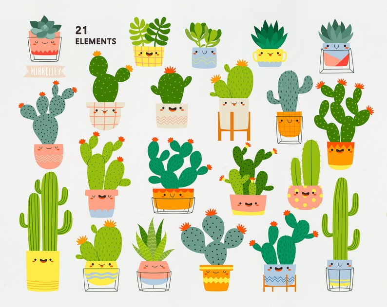 Cactus Clipart Succulent Svg Cute Cactus Svg Cactus Vector Set for Kids ...