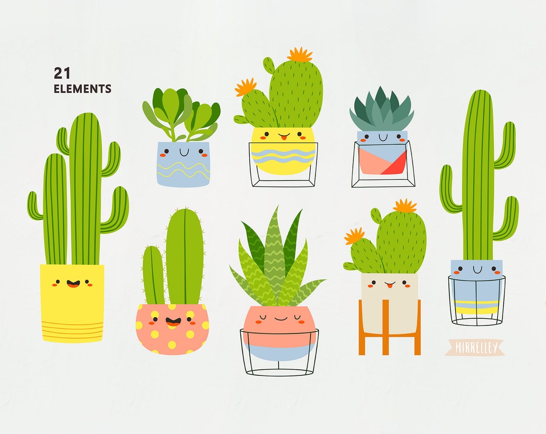 Cactus Clipart Succulent Svg Cute Cactus Svg Cactus Vector Set for Kids ...