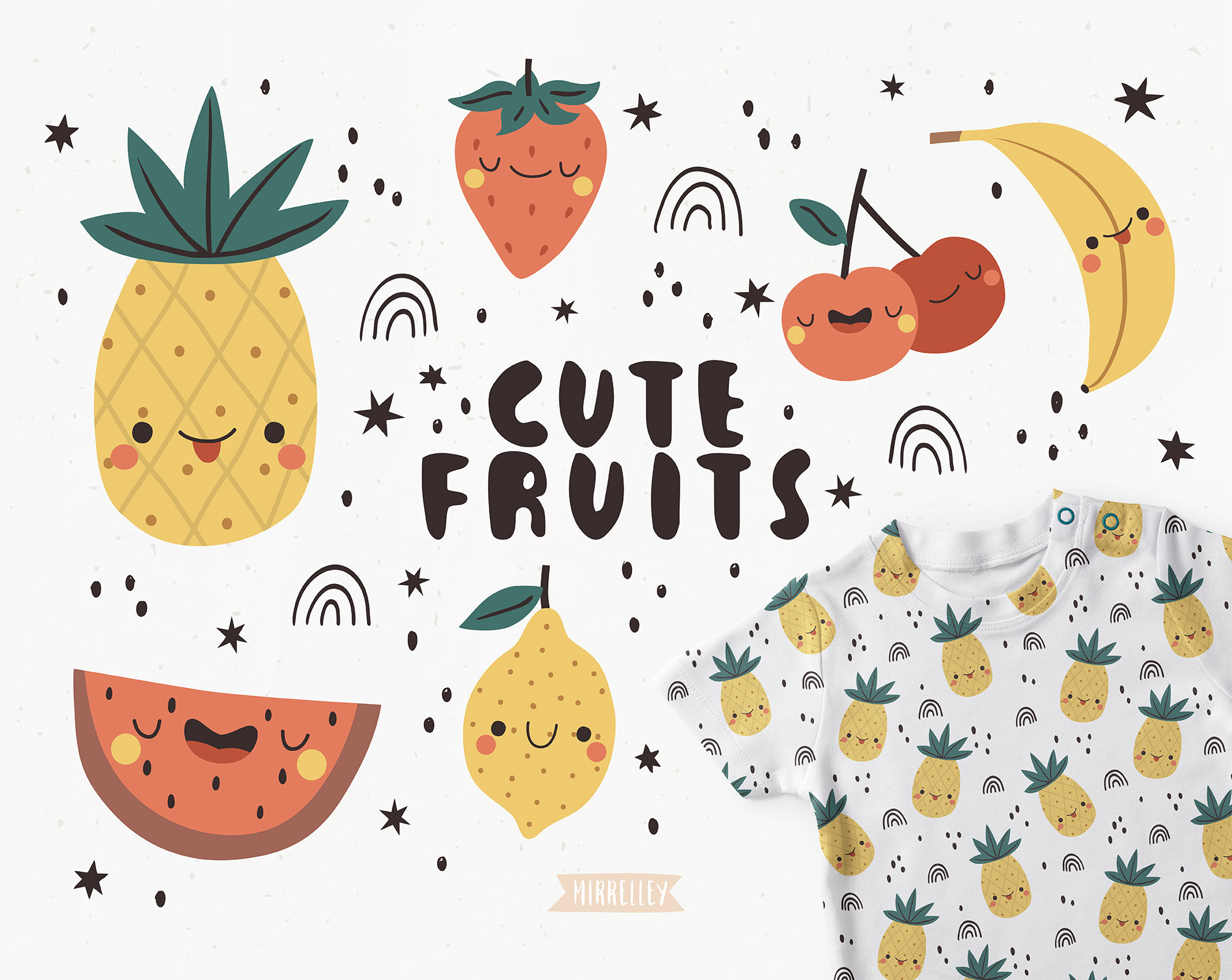 Cute fruits clip art Fruits digital paper Pineapple svg Lemon | Etsy