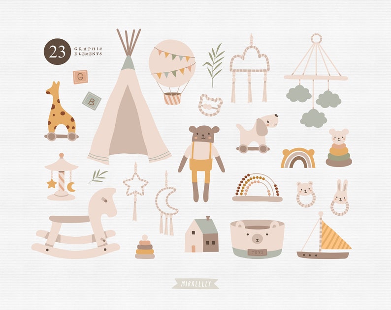 Boho Nursery Bundle Boho Baby Shower Clipart Baby Digital Paper Gender ...