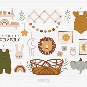 Boho Nursery Bundle Boho Baby Shower Clipart Baby Digital Paper Gender ...