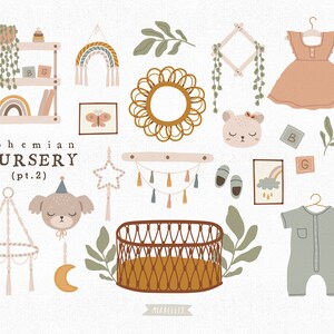 Boho Nursery Bundle Boho Baby Shower Clipart Baby Digital Paper Gender ...