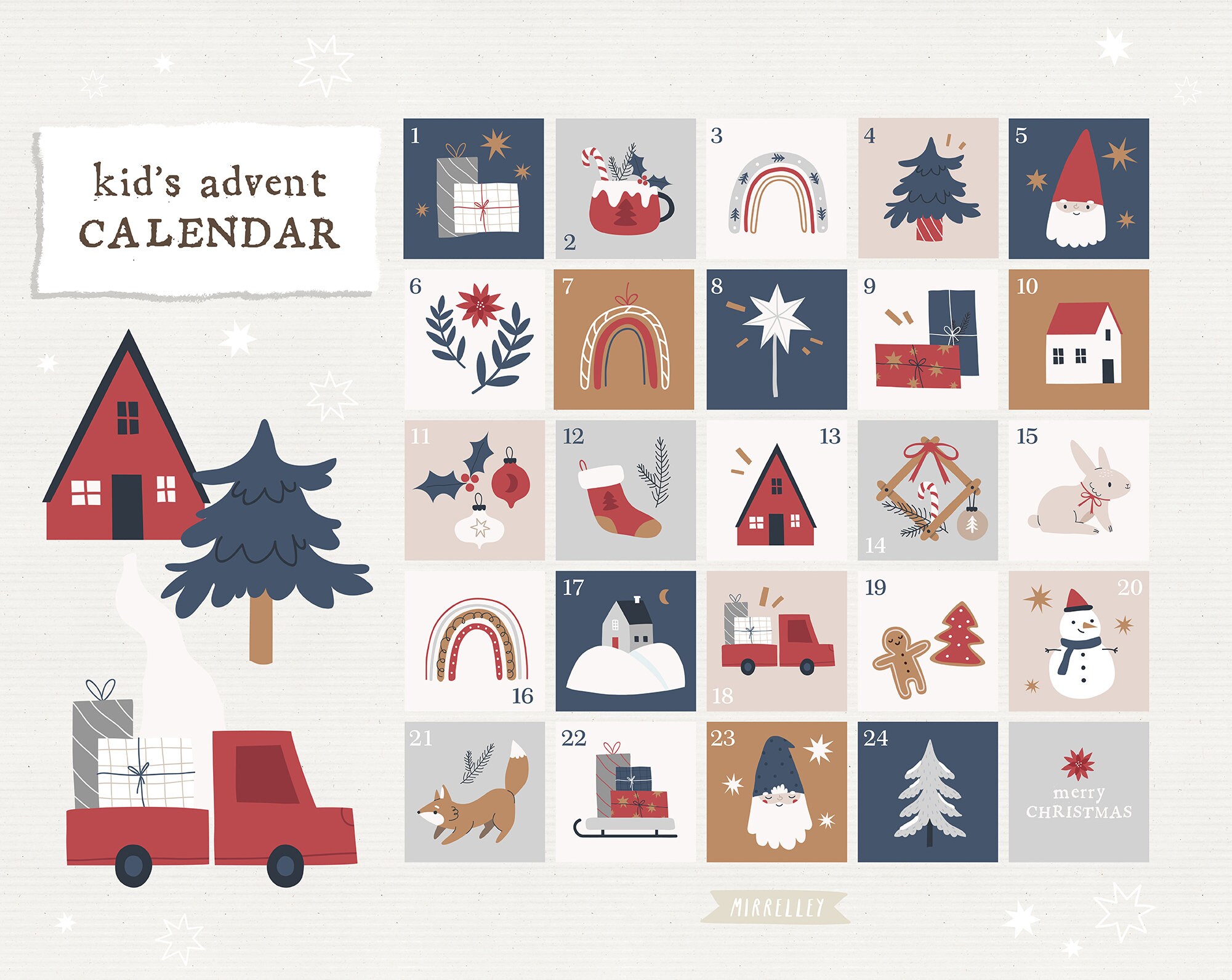 Christmas Advent Calendar PDF, Retro Christmas Countdown PNG, Christmas ...
