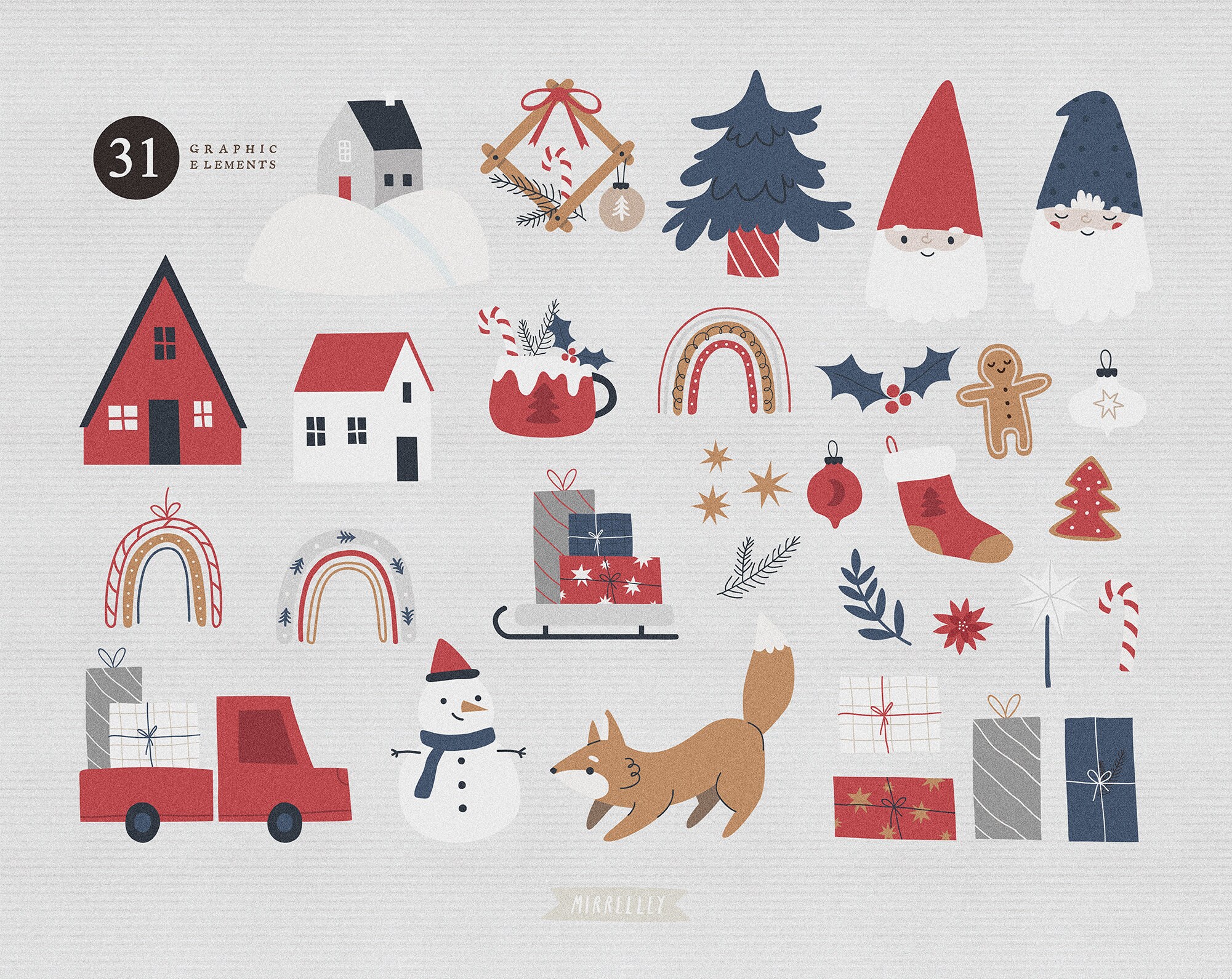 Retro Christmas Printable CLIPART, Cute Winter Clipart PNG, Christmas ...
